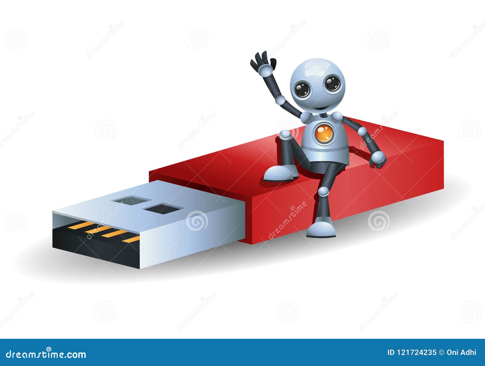 Little Robot Sit On Flash Disk Stock Vector - Illustration of robots ...
