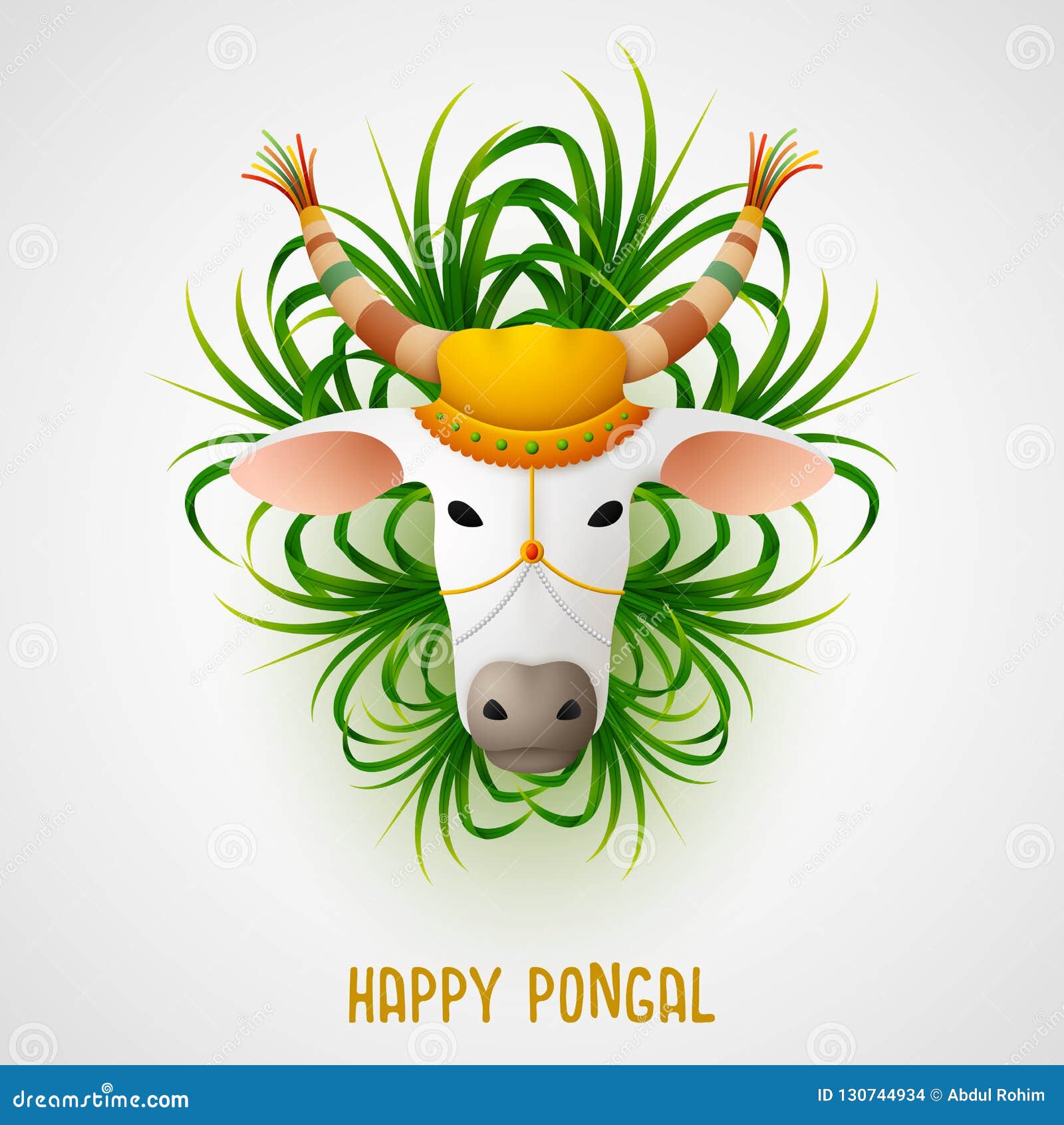 Happy Pongal with Decorated Cow Stock Illustration - Illustration of ...