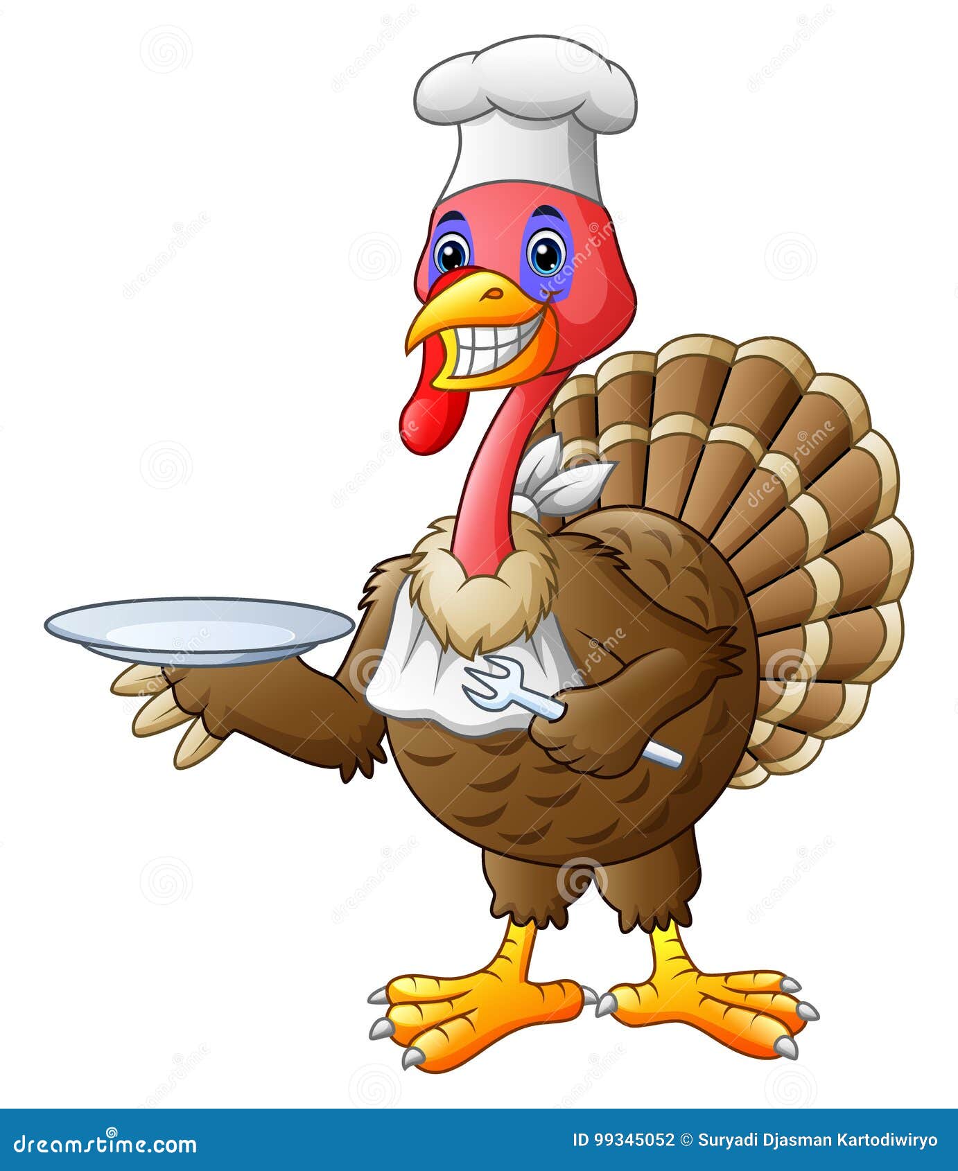 Happy Turkey Chef with a Plate and Fork Stock Vector - Illustration of ...