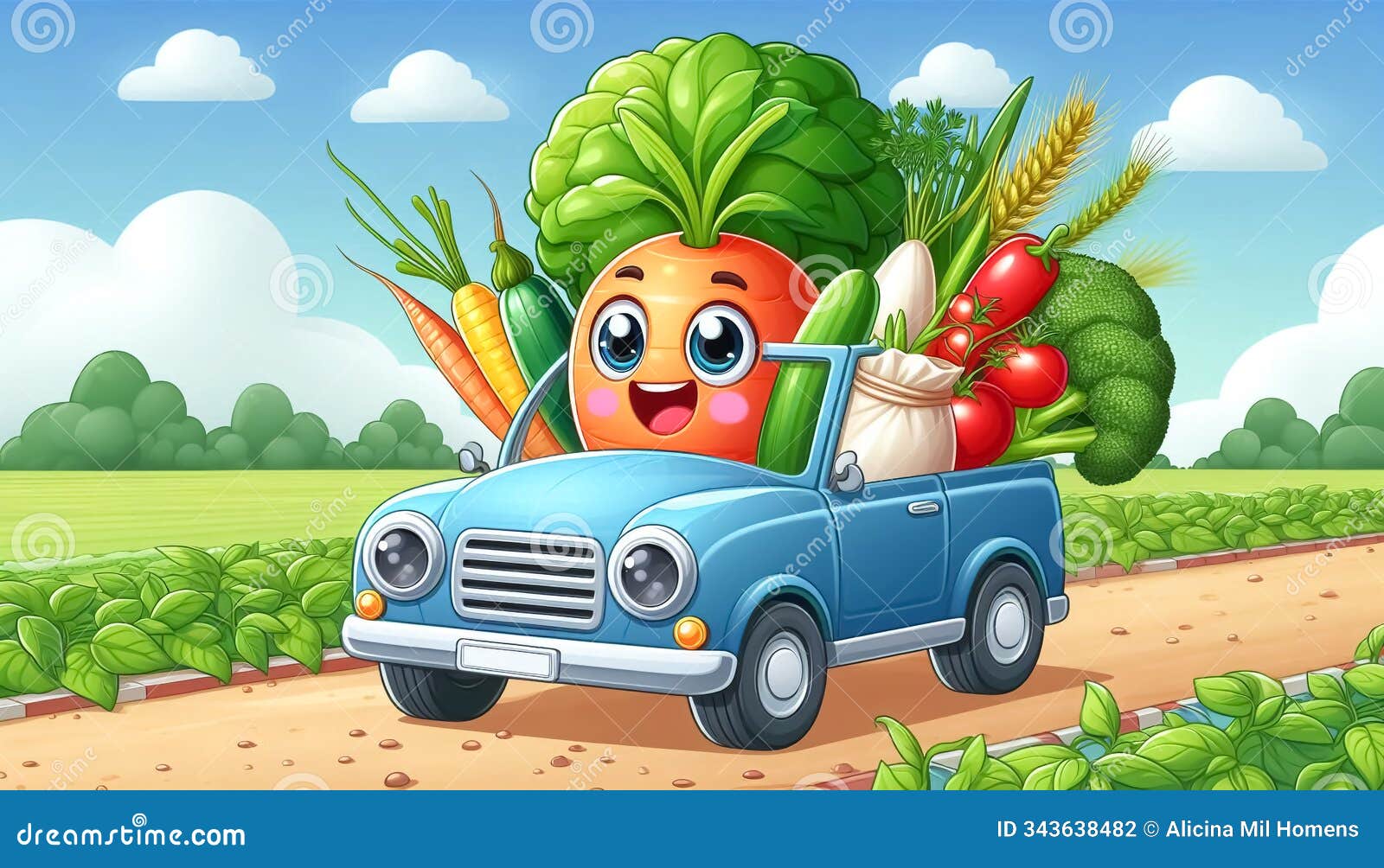 Illustration of Happy Vegetables Inside a Car Stock Illustration ...