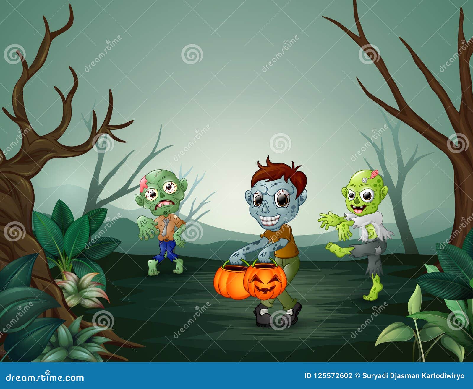 Happy Zombie Celebrating Halloween in Forest Stock Vector ...