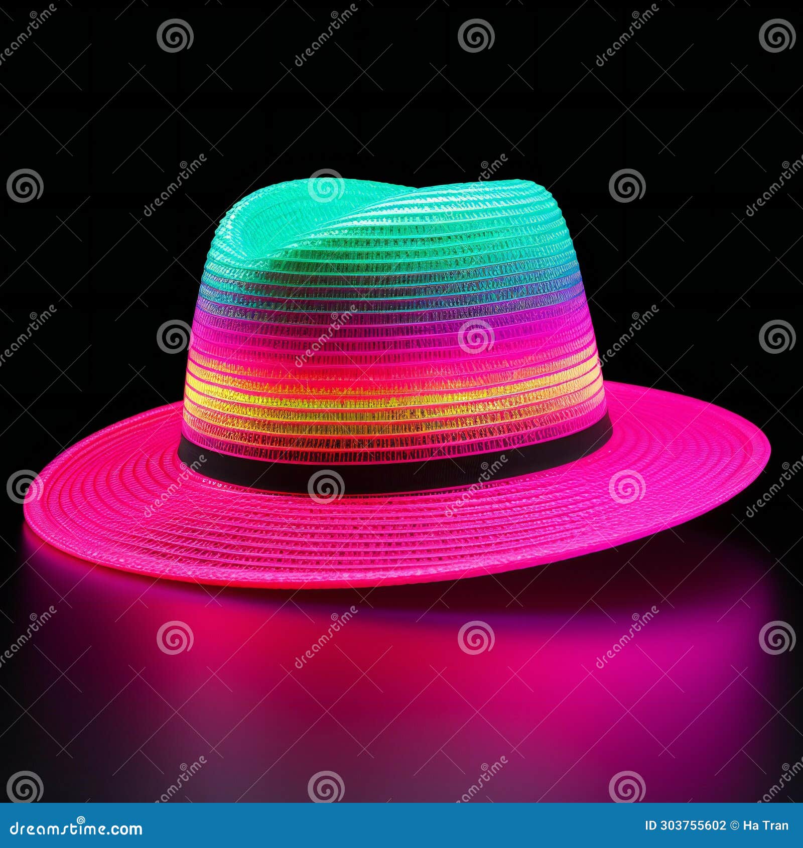 Illustration of Hat with Neon Lights on a Black Background Stock ...