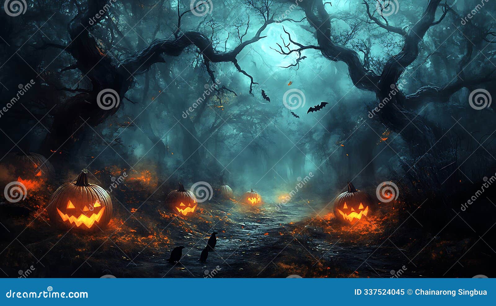 An Illustration of a Haunted Forest Where Eerie Creatures Like Ghosts ...