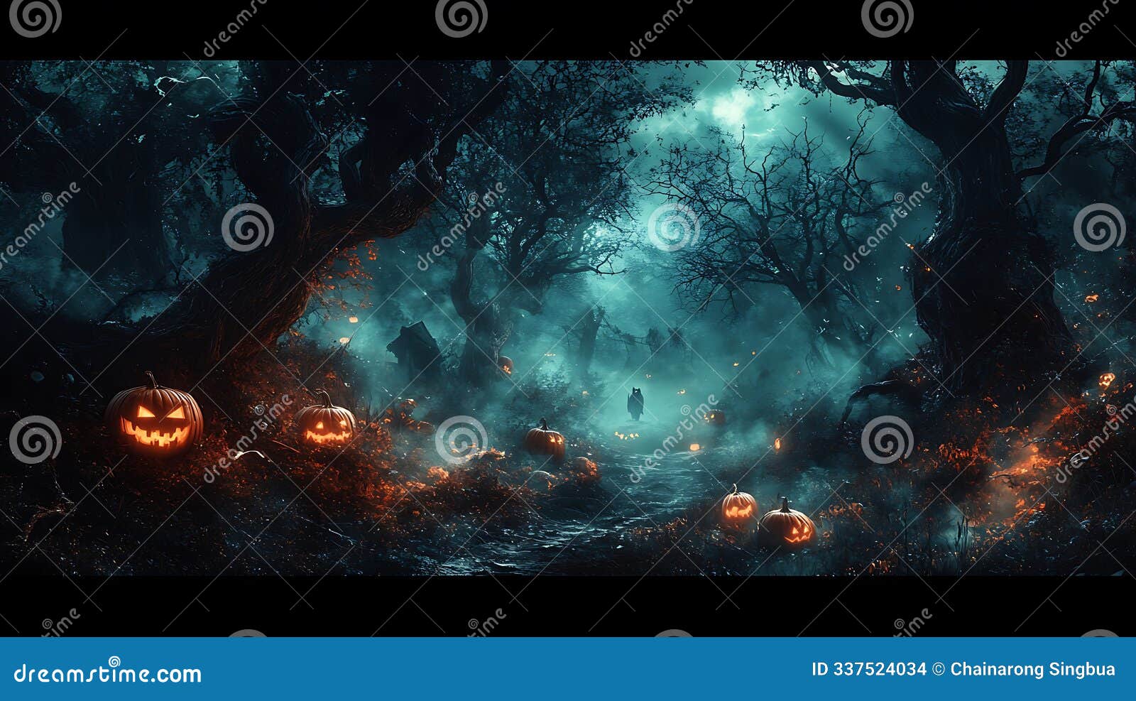 An Illustration of a Haunted Forest Where Eerie Creatures Like Ghosts ...