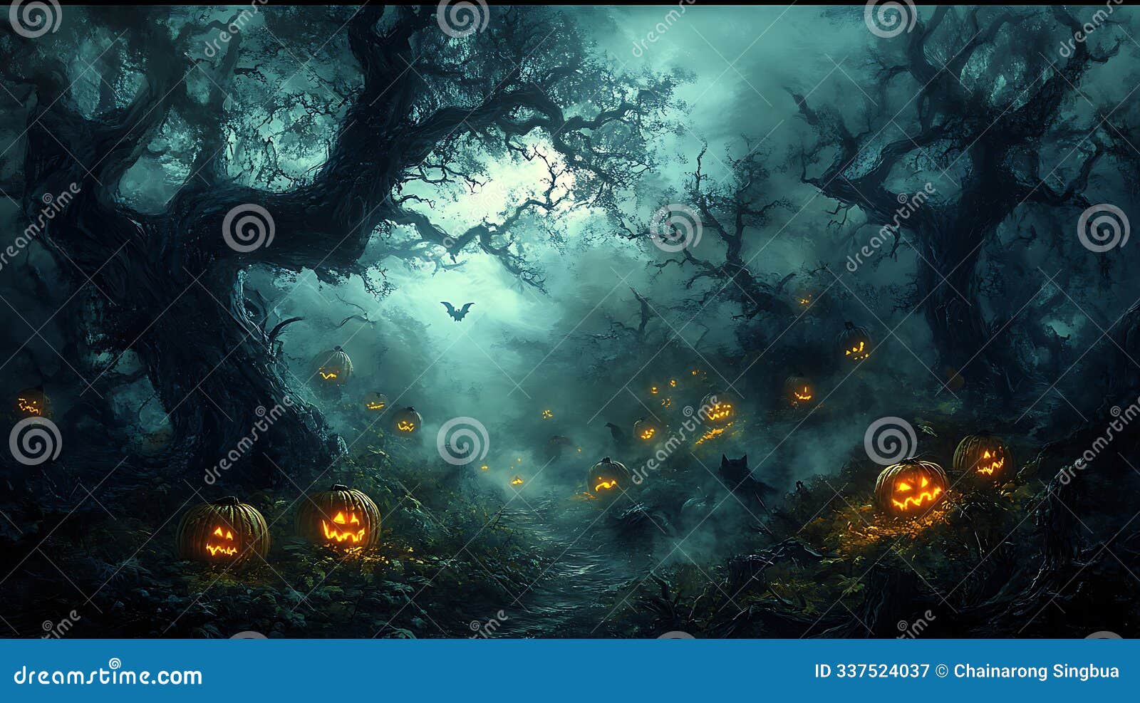 An Illustration of a Haunted Forest Where Eerie Creatures Like Ghosts ...