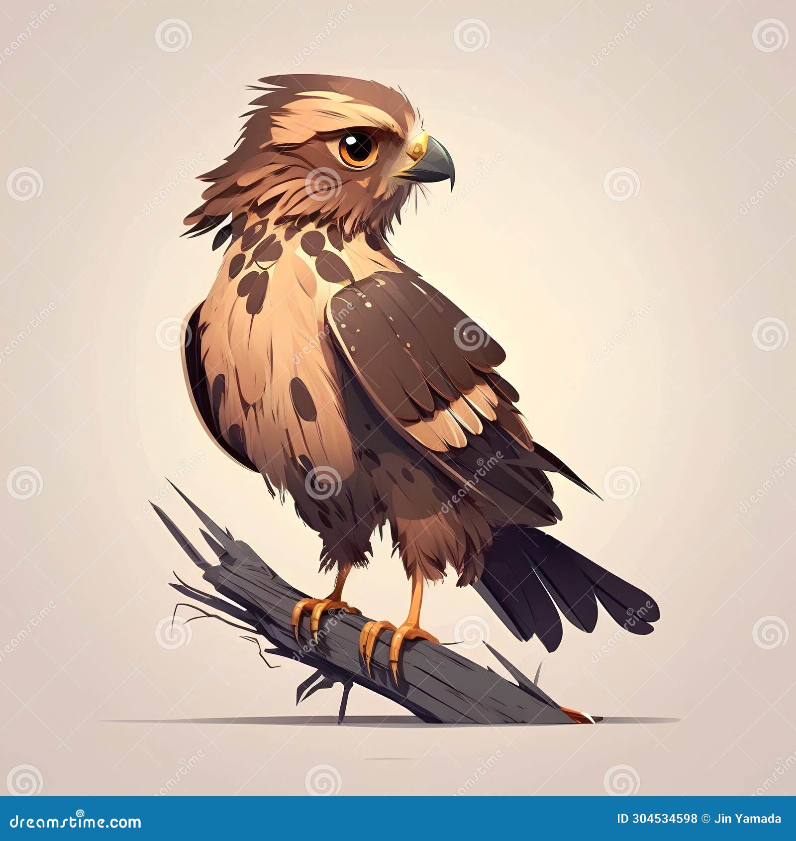 Illustration of a Hawk Sitting on a Branch. Vector Illustration Stock ...