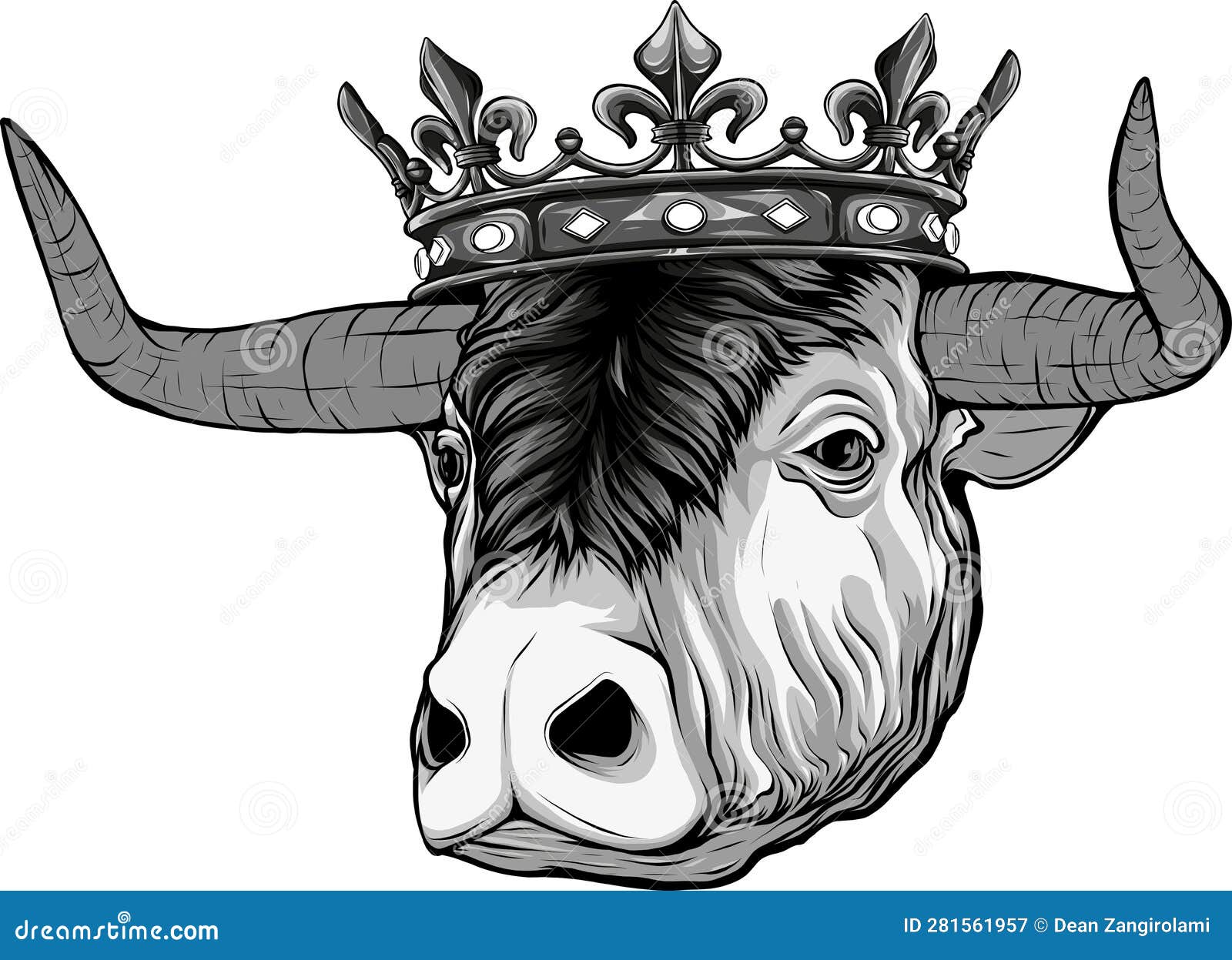 Monochromatic Illustration of Head Bull with a Crown Stock Vector ...