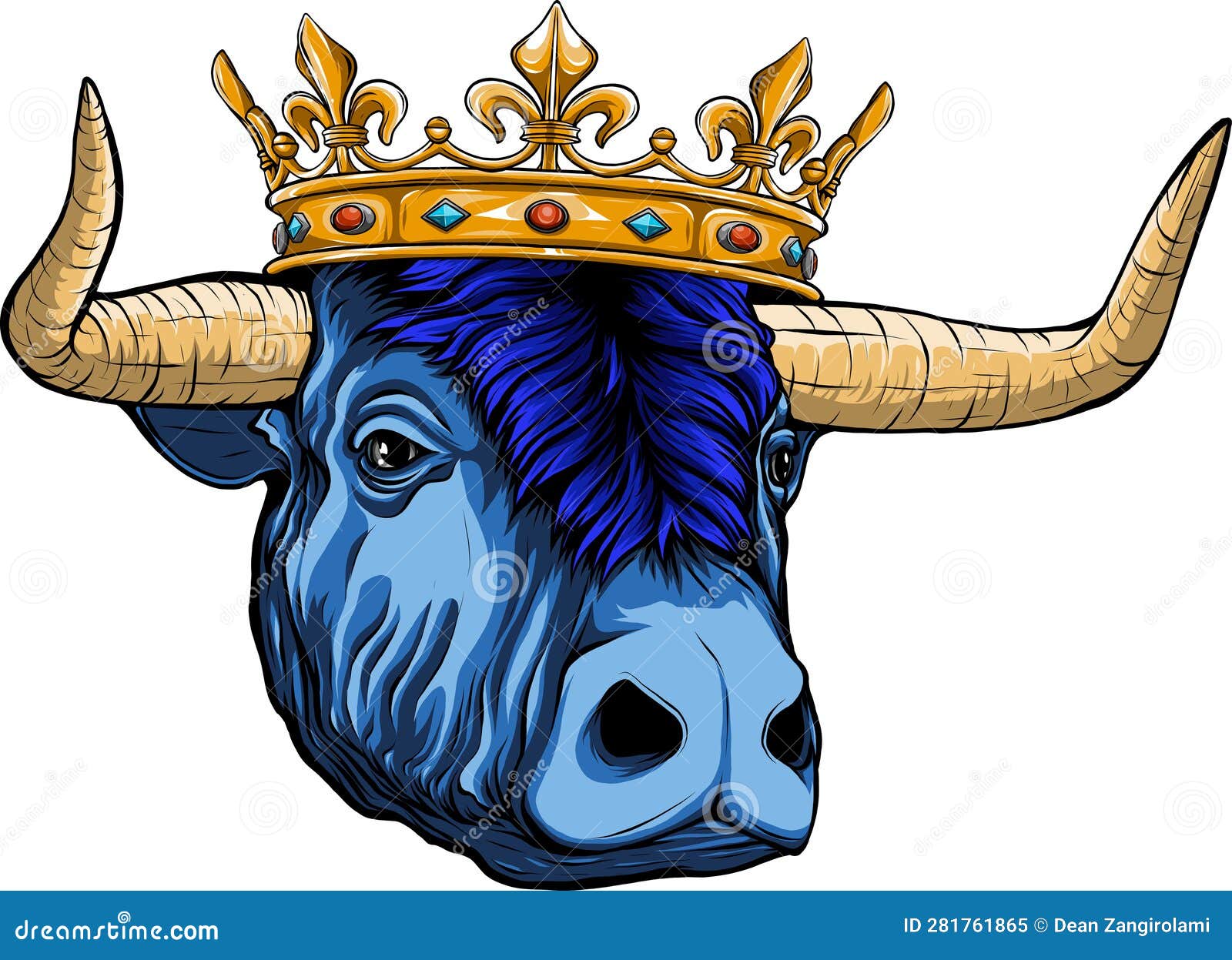 Vector Illustration of Head Bull with a Crown Stock Vector ...