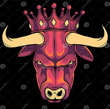 Vector Illustration of a Head of a Bull with a Crown on Black ...