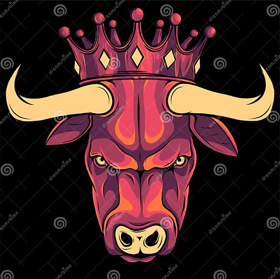 Vector Illustration of a Head of a Bull with a Crown on Black ...
