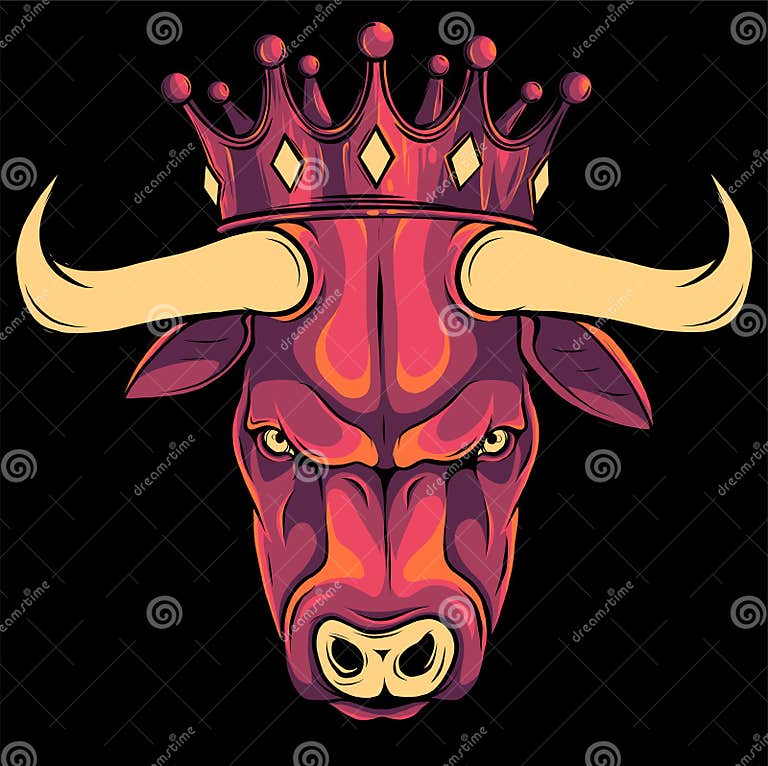 Vector Illustration of a Head of a Bull with a Crown on Black ...