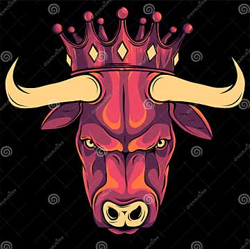 Vector Illustration of a Head of a Bull with a Crown on Black ...