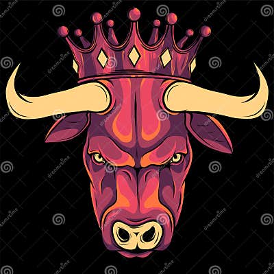 Vector Illustration of a Head of a Bull with a Crown on Black ...
