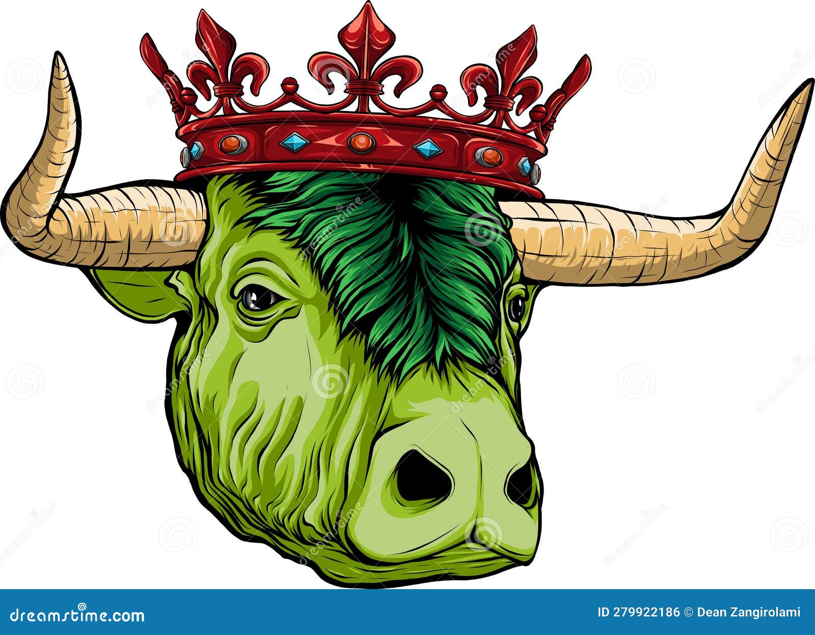 Vector Illustration of Head Bull with a Crown Stock Vector ...
