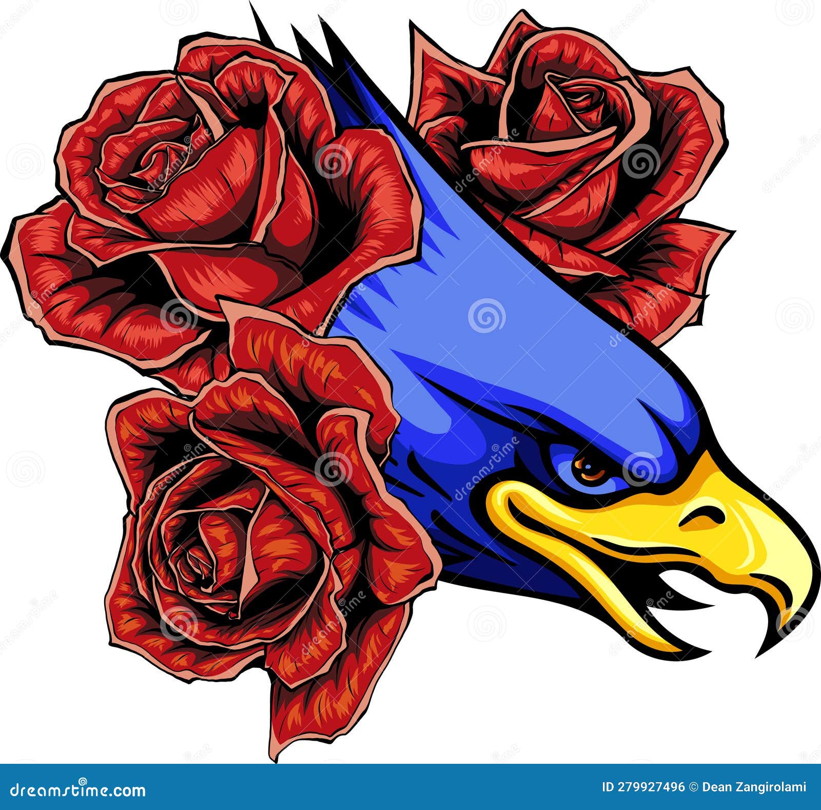 Illustration of Head Eagle with Red Roses Stock Illustration ...