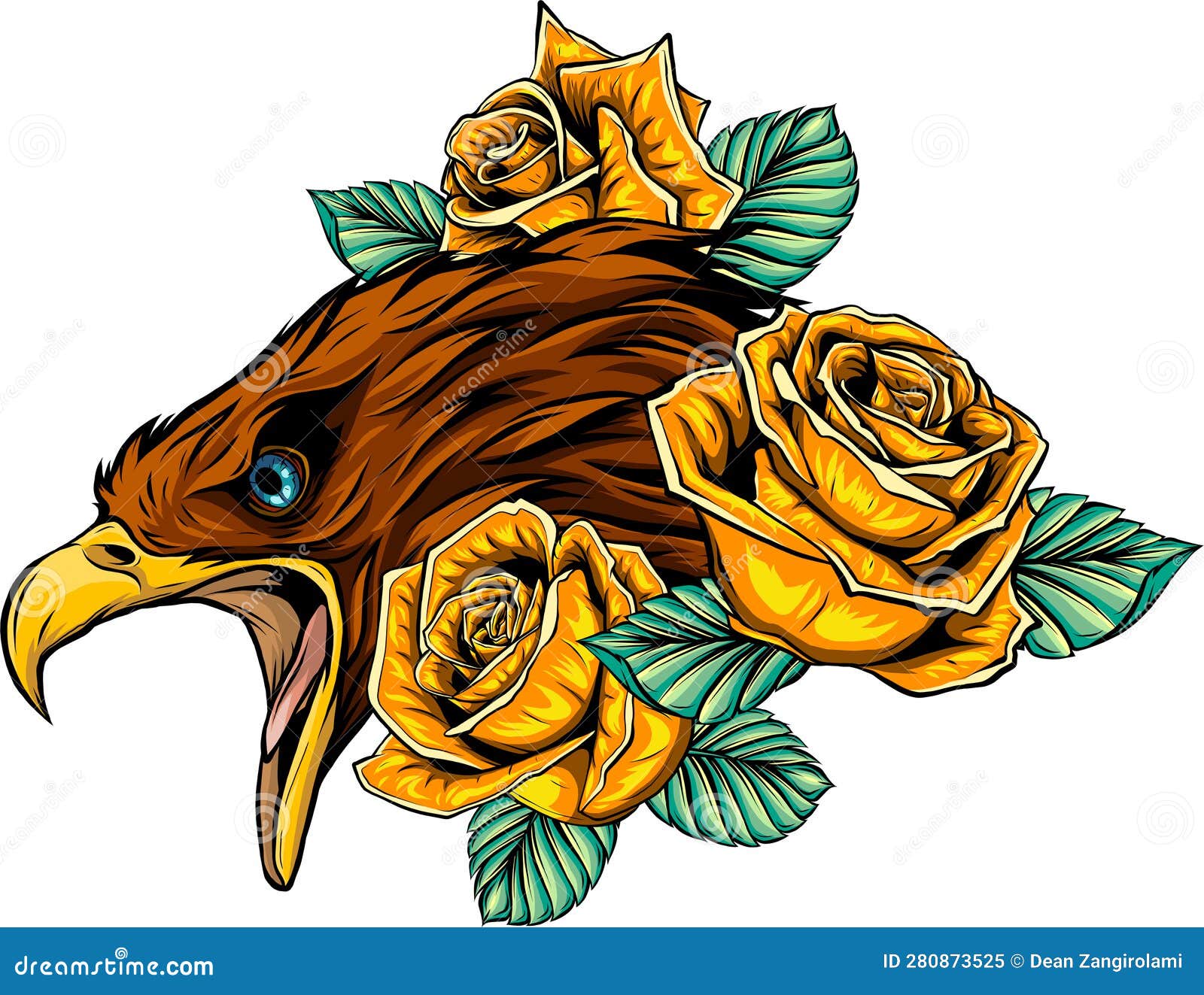 Vector Illustration of Head Eagle with Red Roses Stock Vector ...
