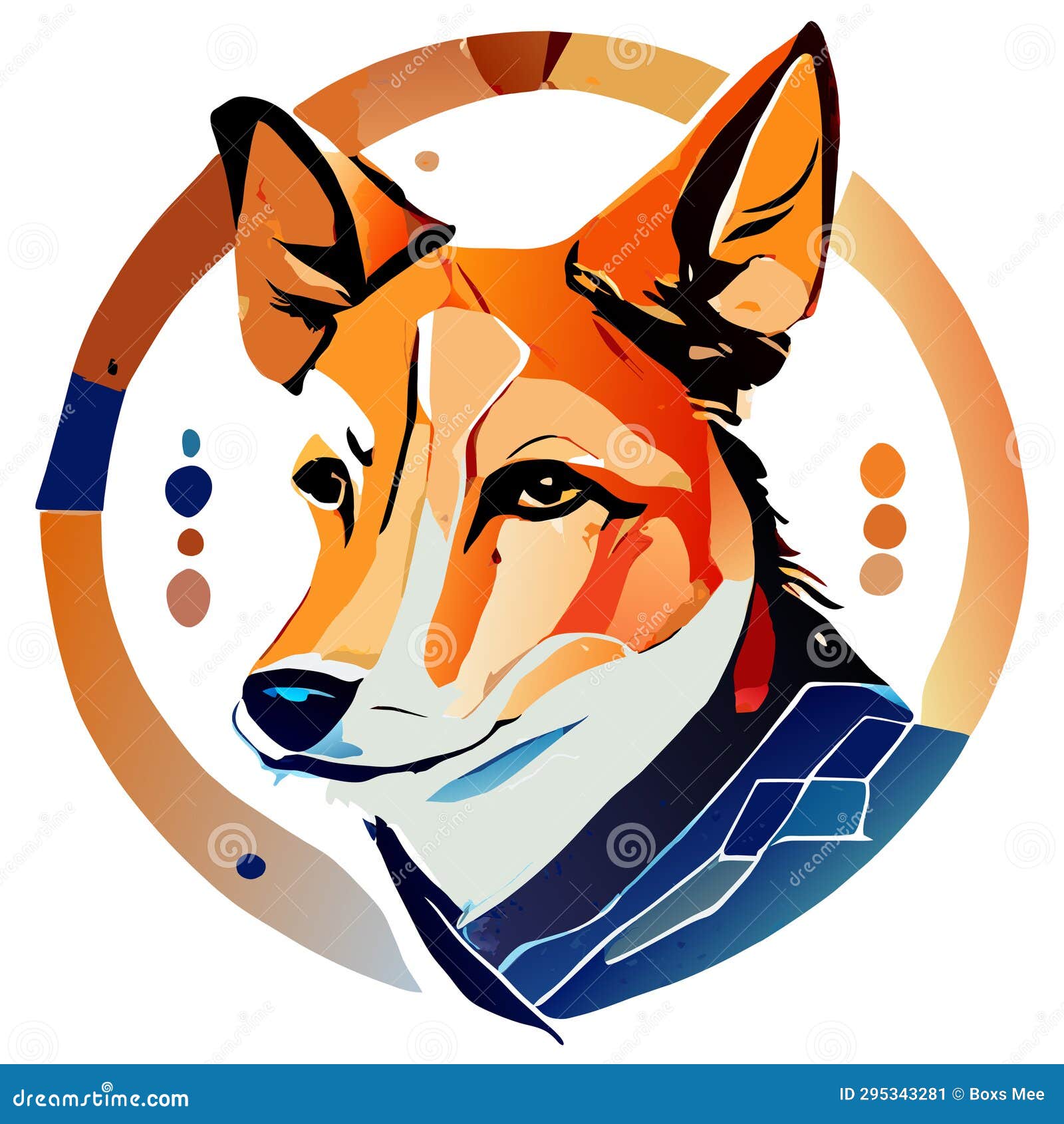 Illustration of a Head of a Fox in a Circle on a White Background ...