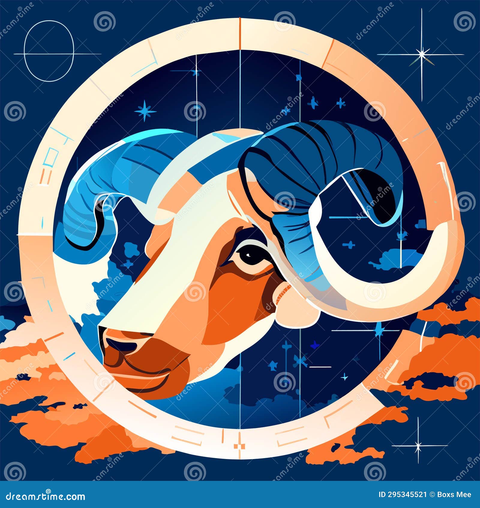 Illustration of the Head of a Ram in a Circle on a Blue Background ...