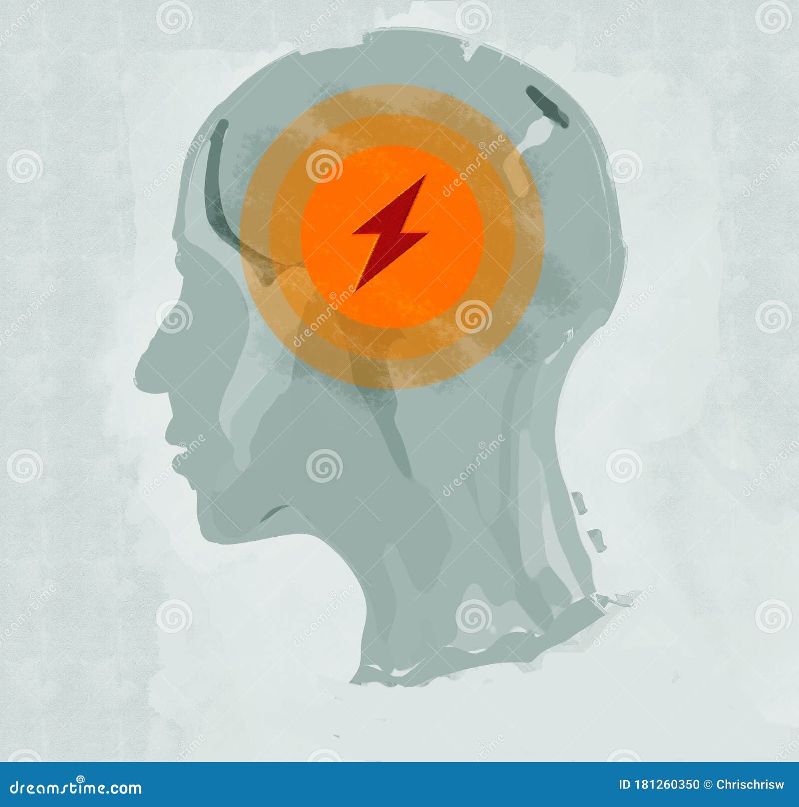 Illustration of Head with Thunderbolt Showing Stress Stock Illustration ...