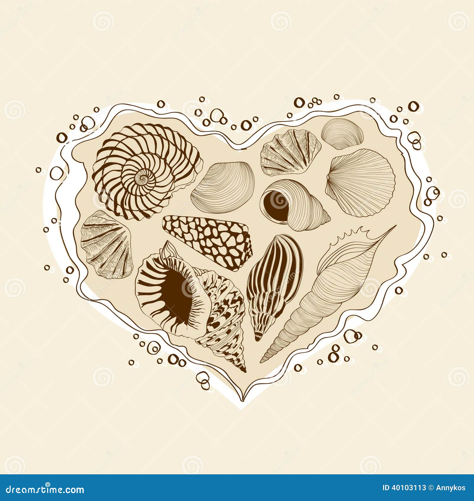 Illustration with Heart of Seashells Stock Vector - Illustration of ...