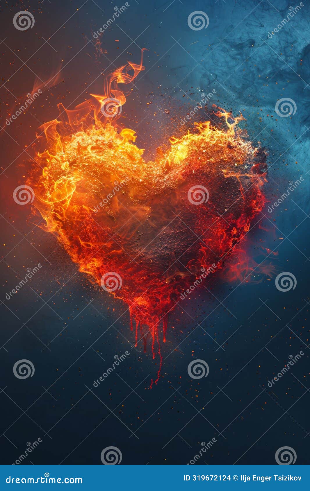 Illustration of Heart Shape Burning in Flames Symbolizing the Concept ...