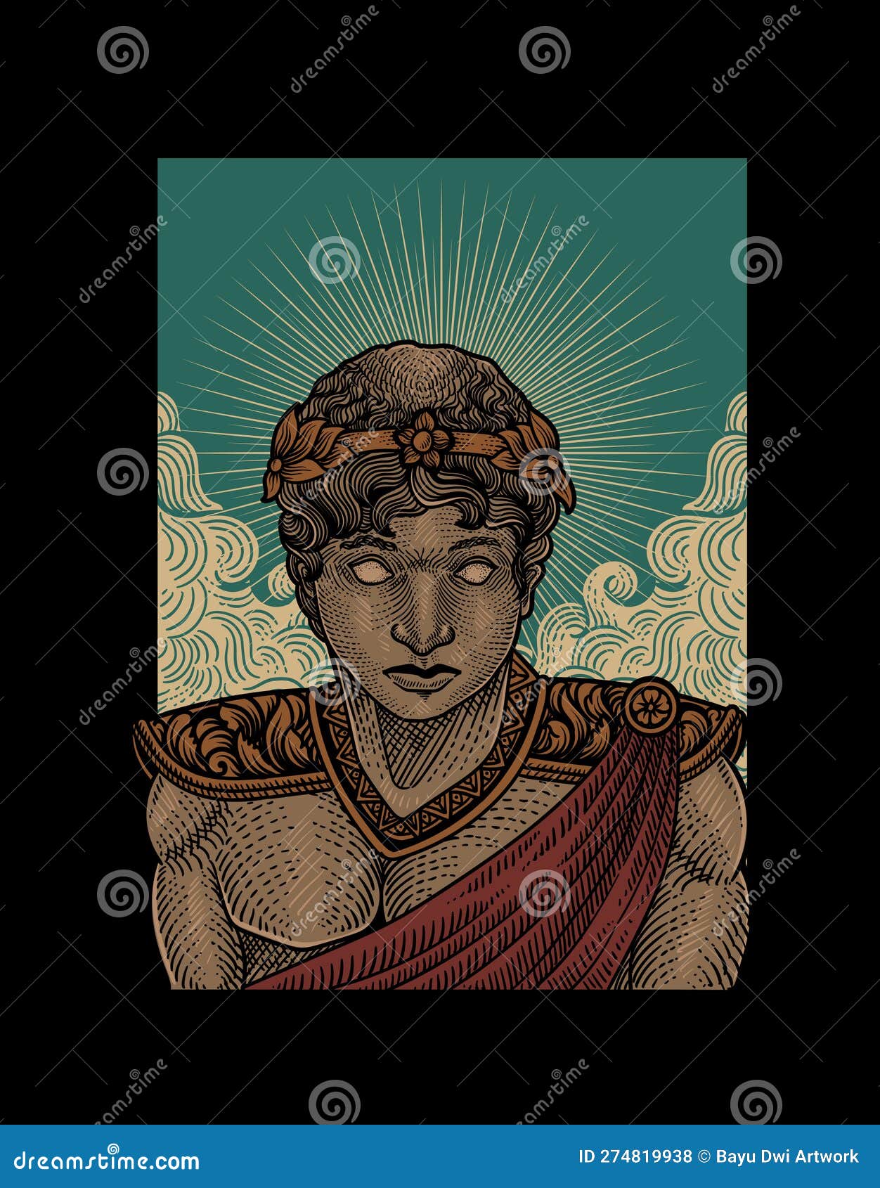 Illustration Helios God Drawings with Engraving Style Stock Vector ...
