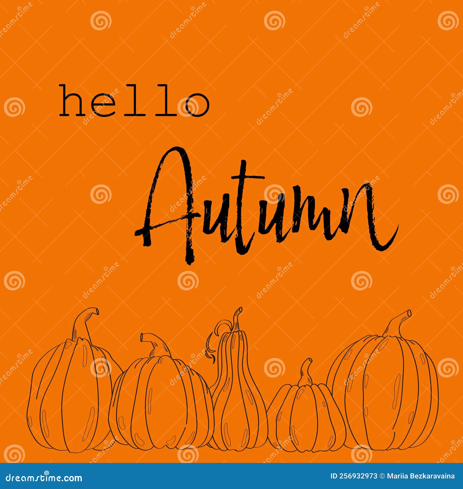 Illustration Hello Autumn with Pumpkins Stock Vector - Illustration of ...