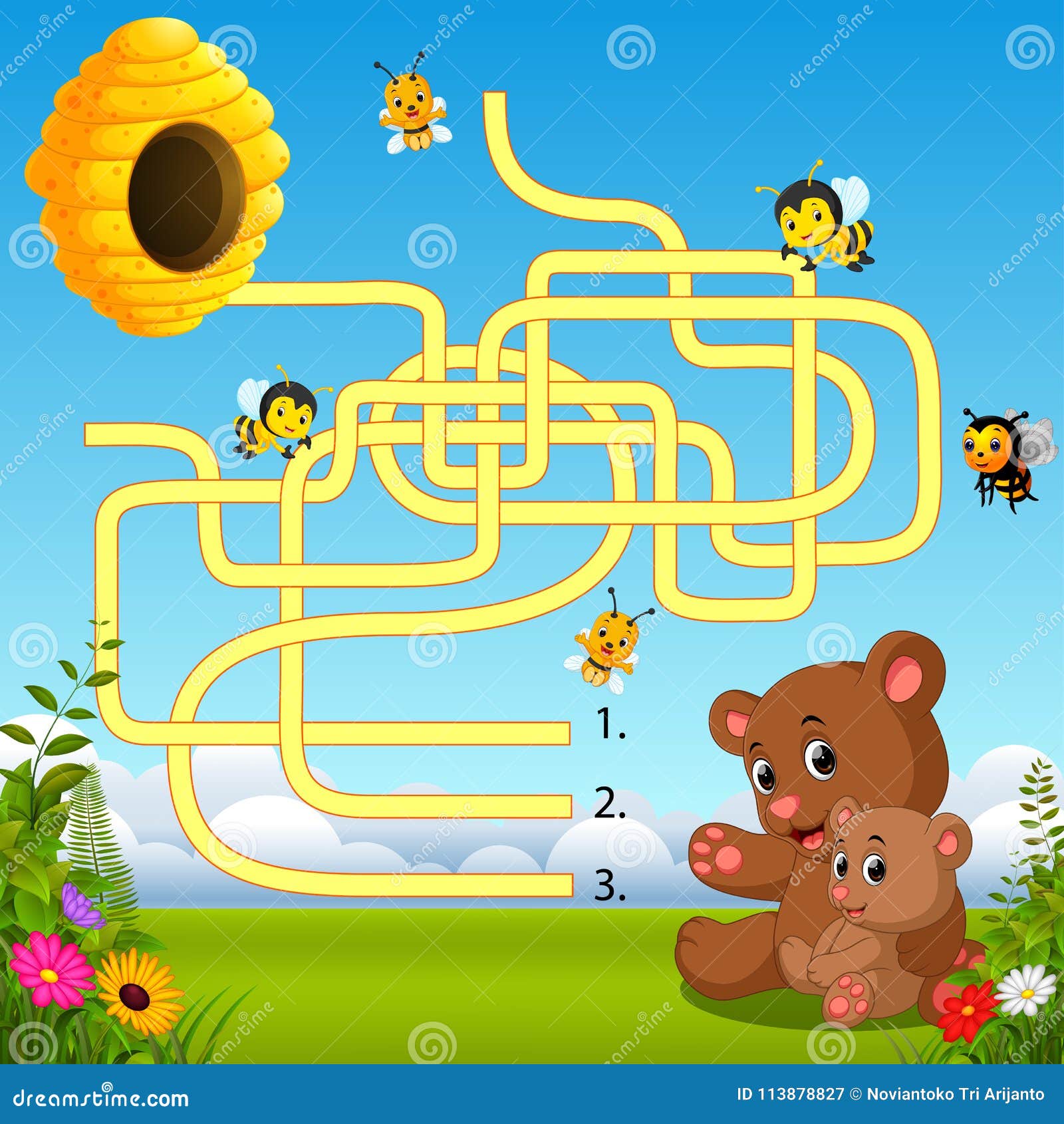 Help Bear Find Path To Beehive Stock Vector - Illustration of hungry ...