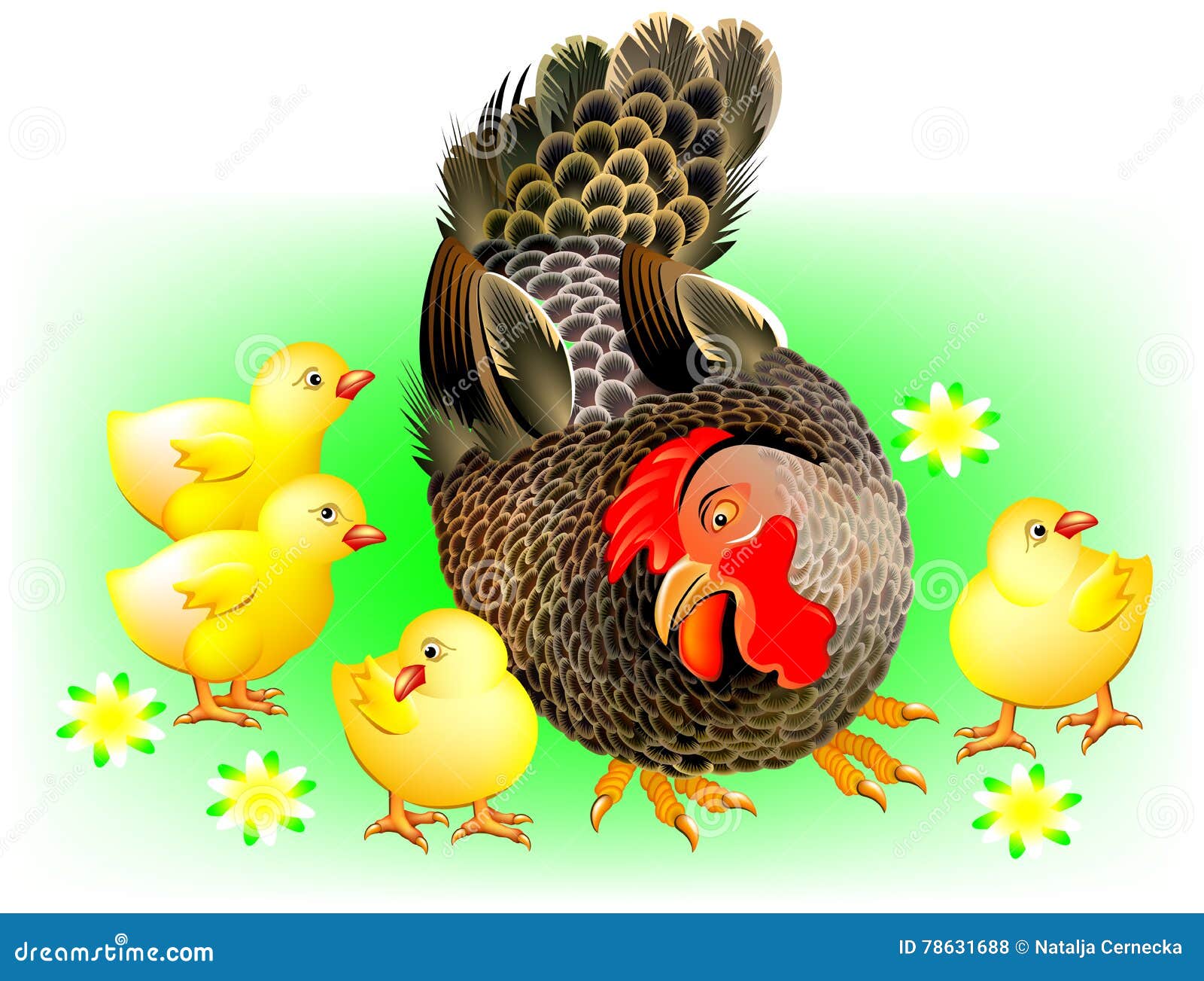 Illustration of Hen and Chickens on a Meadow. Stock Vector ... Illustration of Hen and Chickens on a Meadow. Stock Vector ...