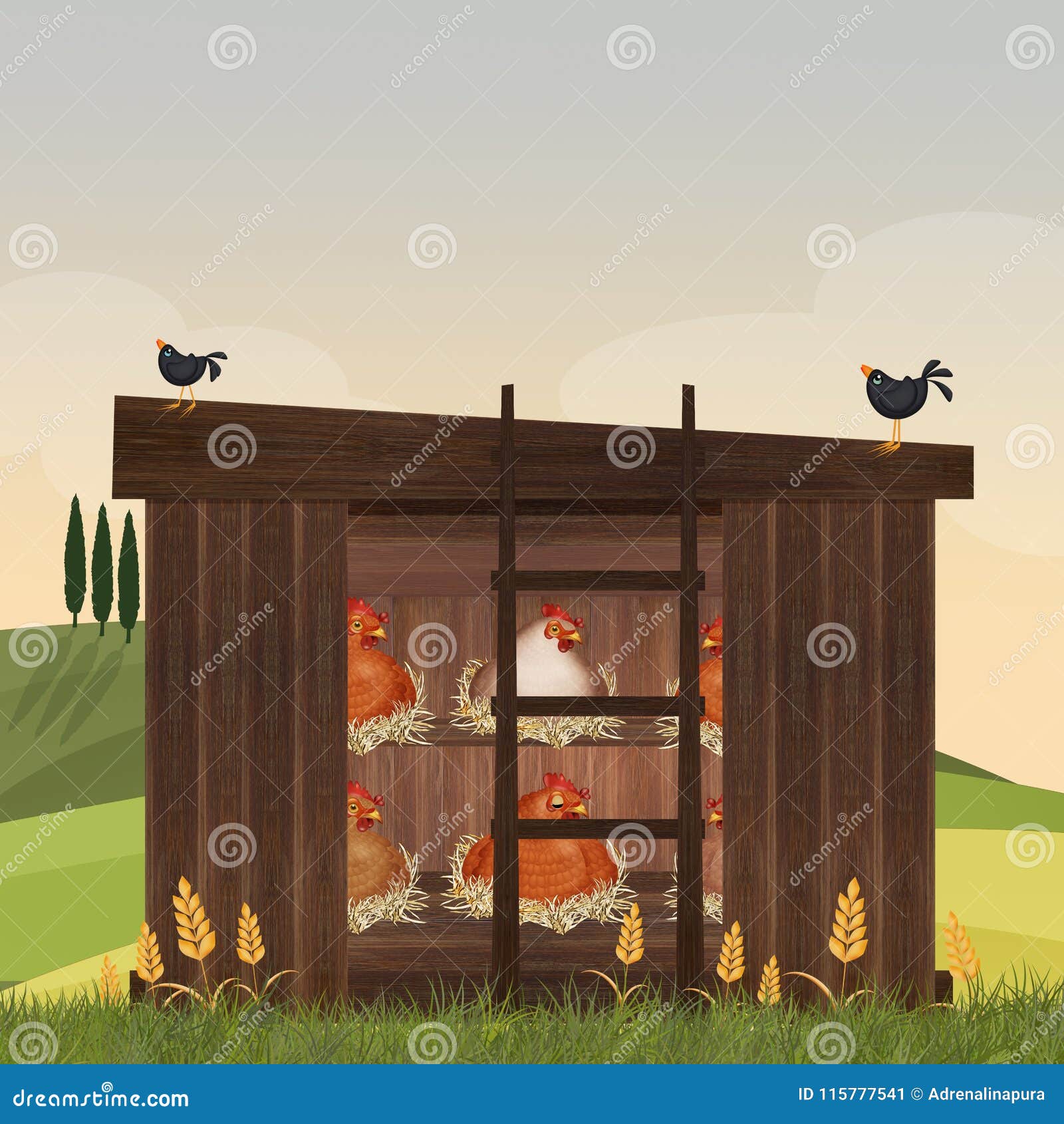 Illustration of hen house stock illustration. Illustration of eggs ...