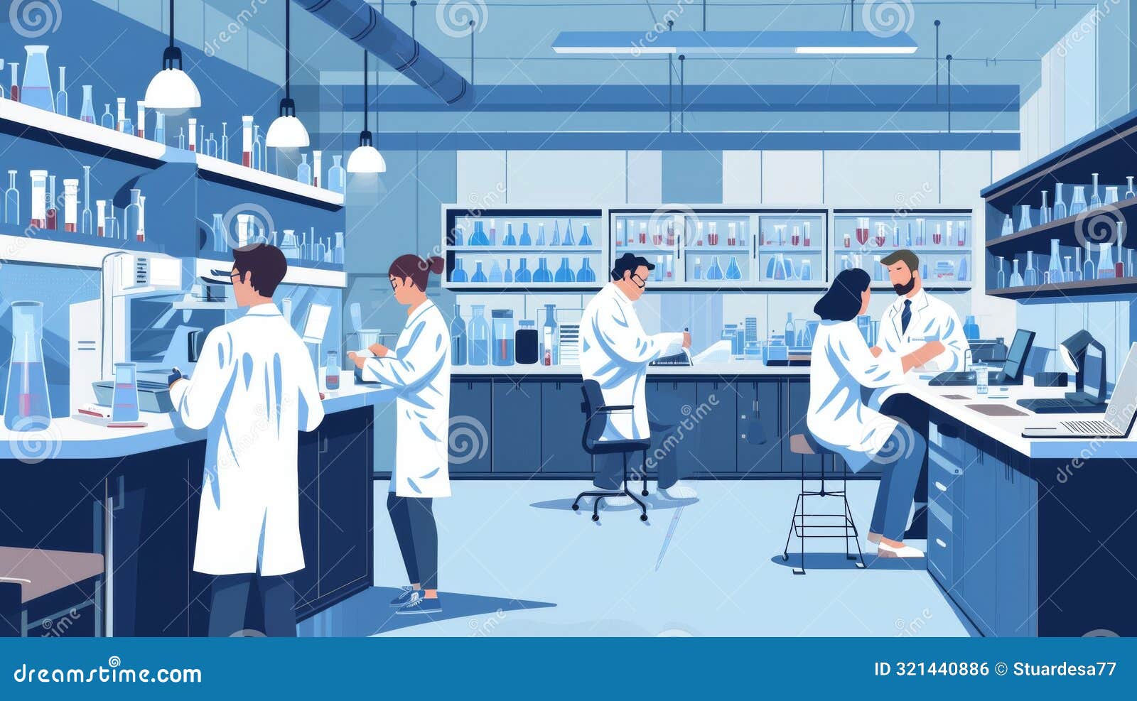 Scientists Collaborating in a High-tech Lab Stock Illustration ...