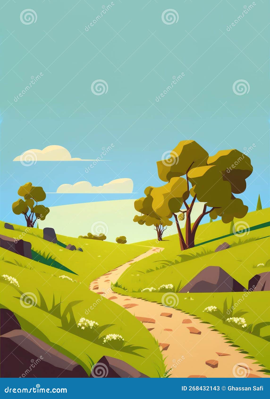 A Hiking Path through Hills Stock Illustration - Illustration of sport ...