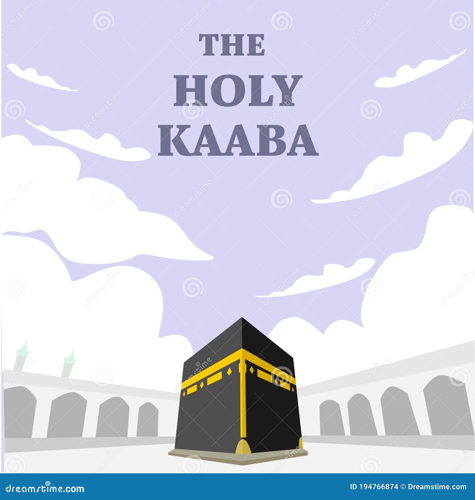 Illustration Of Holy Mosque With Kaaba And Hanging Ornaments. Stock ...