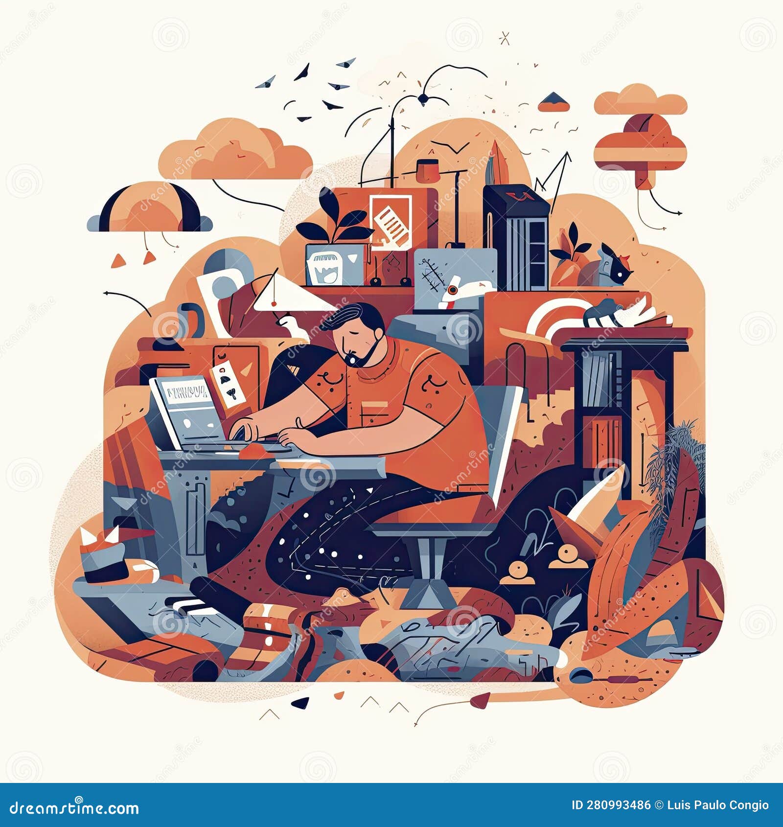 An Illustration of a Home Office Worker Stock Photo - Illustration of ...