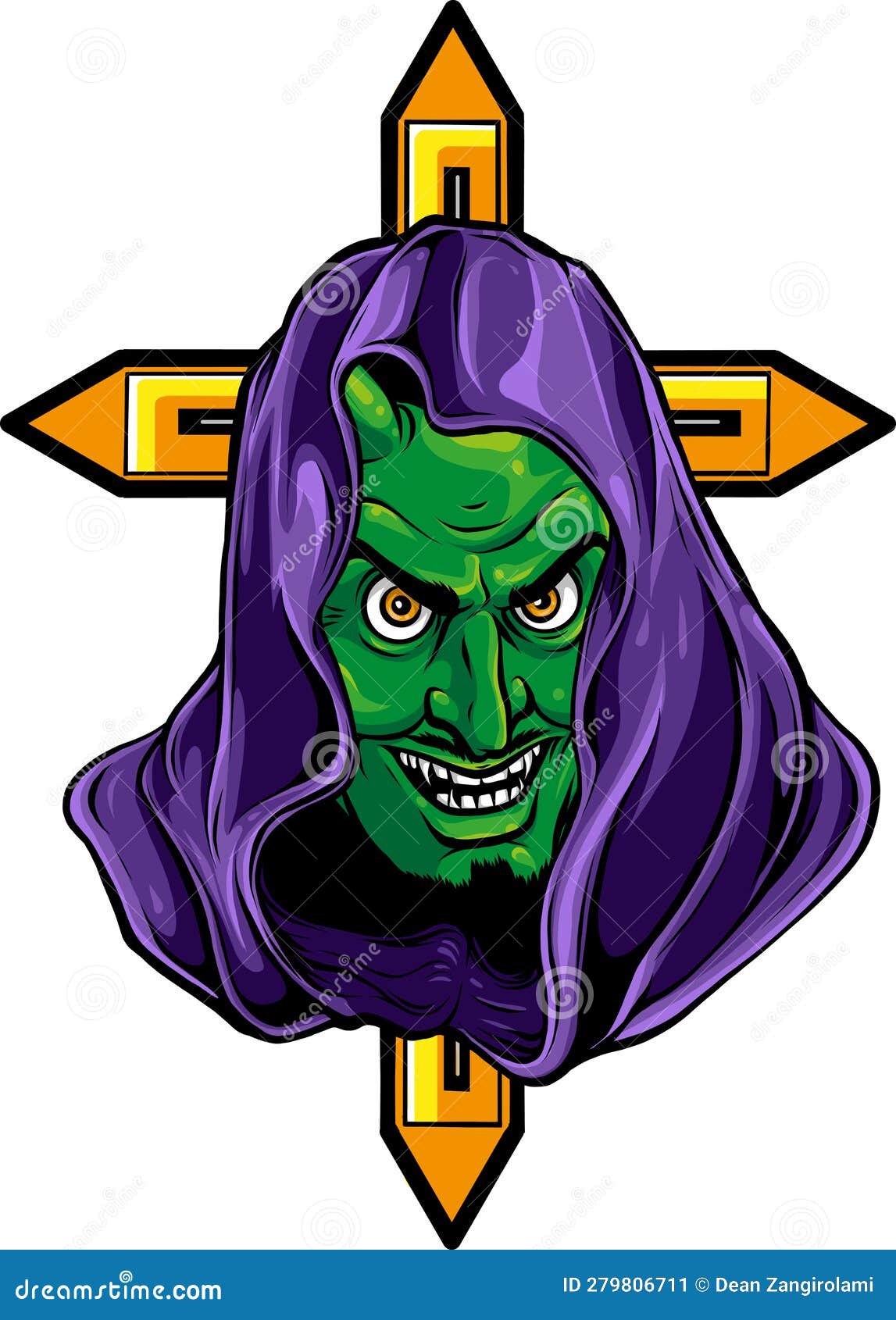 Vector Illustration of Hooded Devil Head with Cross Stock Vector ...