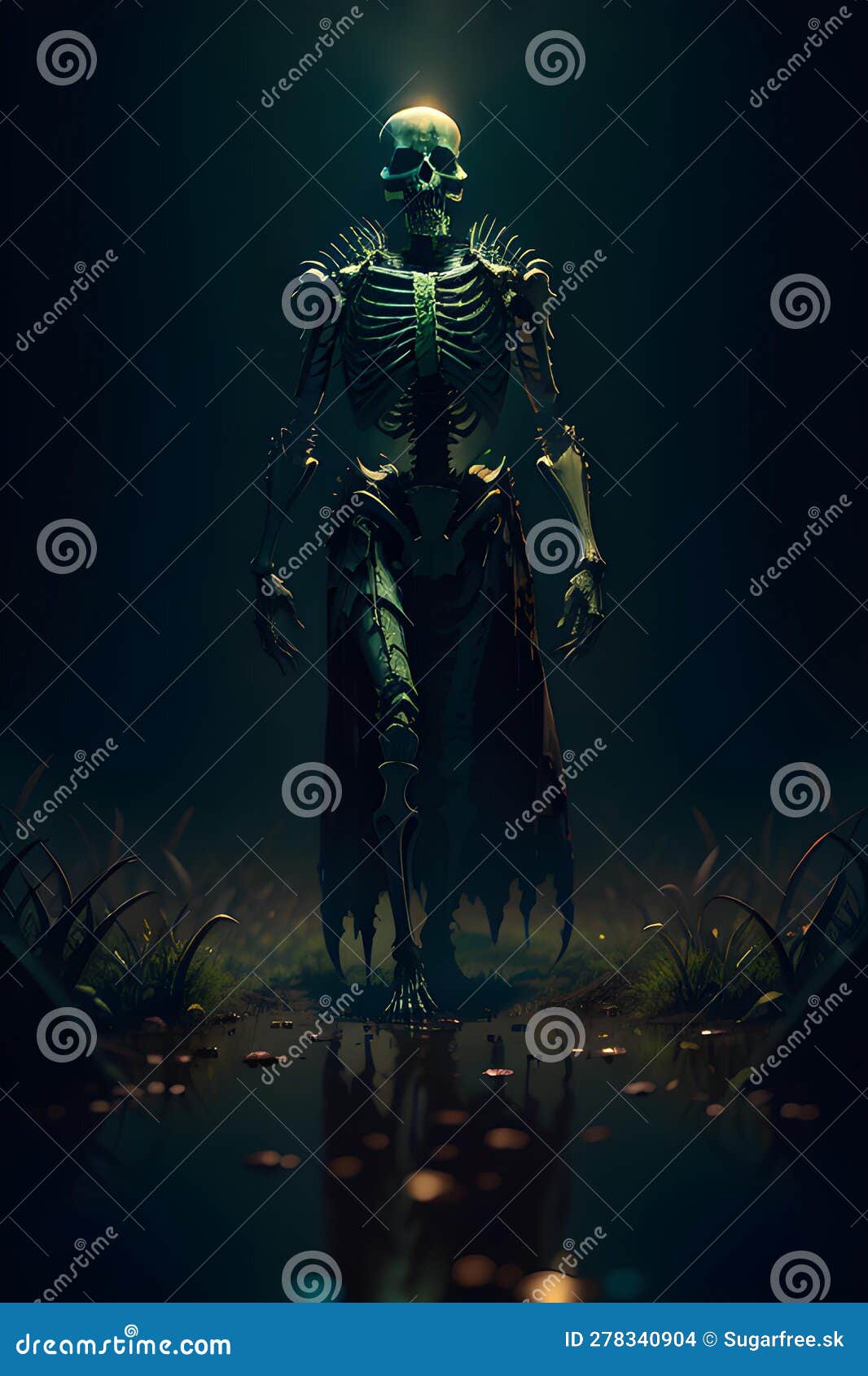 Illustration of Horror Skeleton in Dark Environment Stock Illustration ...