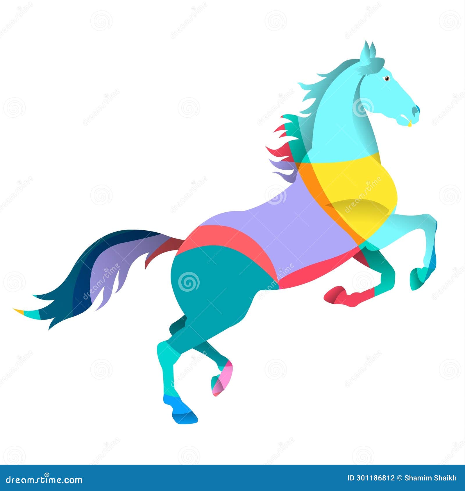 Illustration of a Horse with Multi Color Stripes on a White Background ...