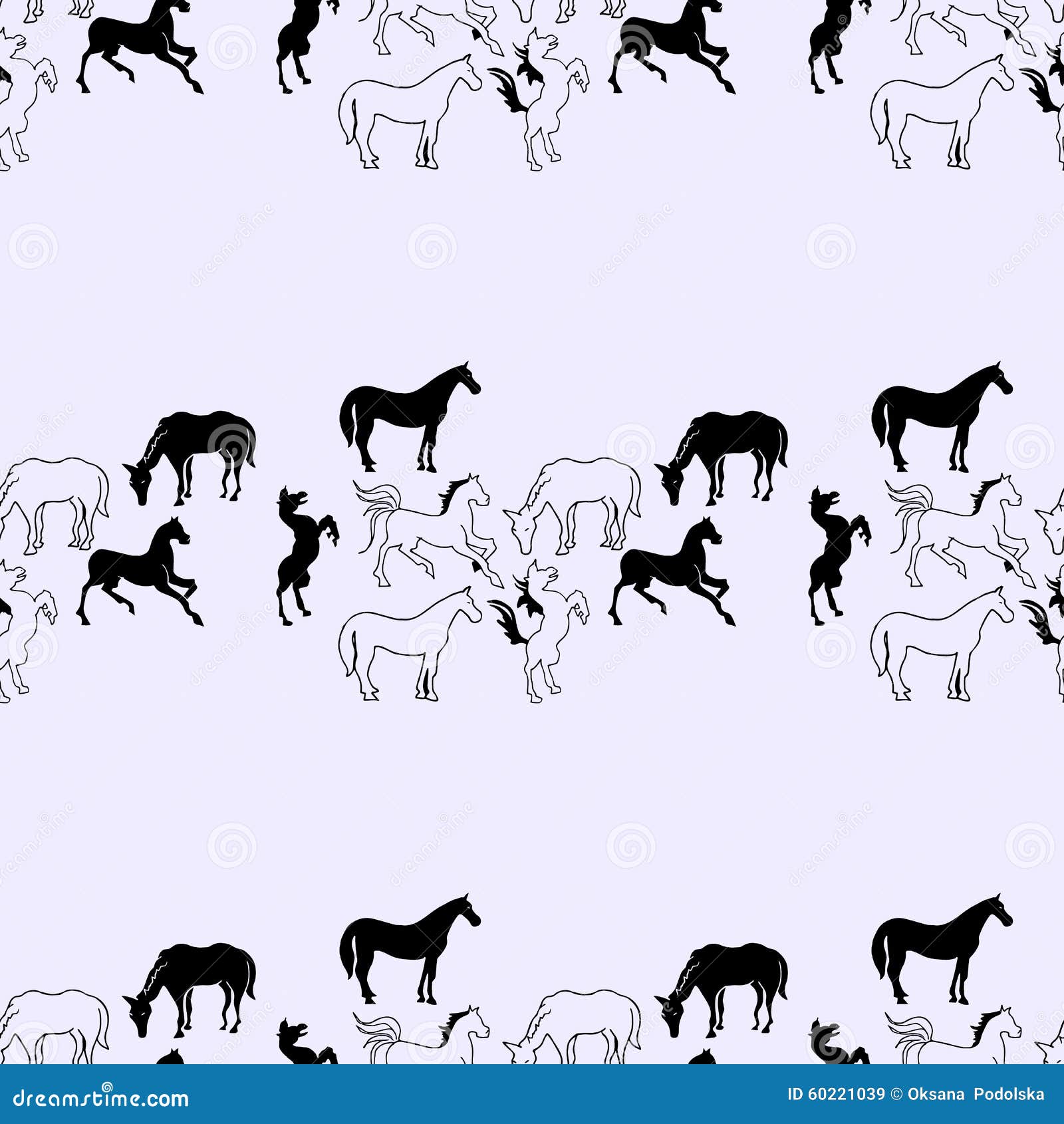 Illustration of the Horse. Seamless Pattern. Mustangs on a Blue ...