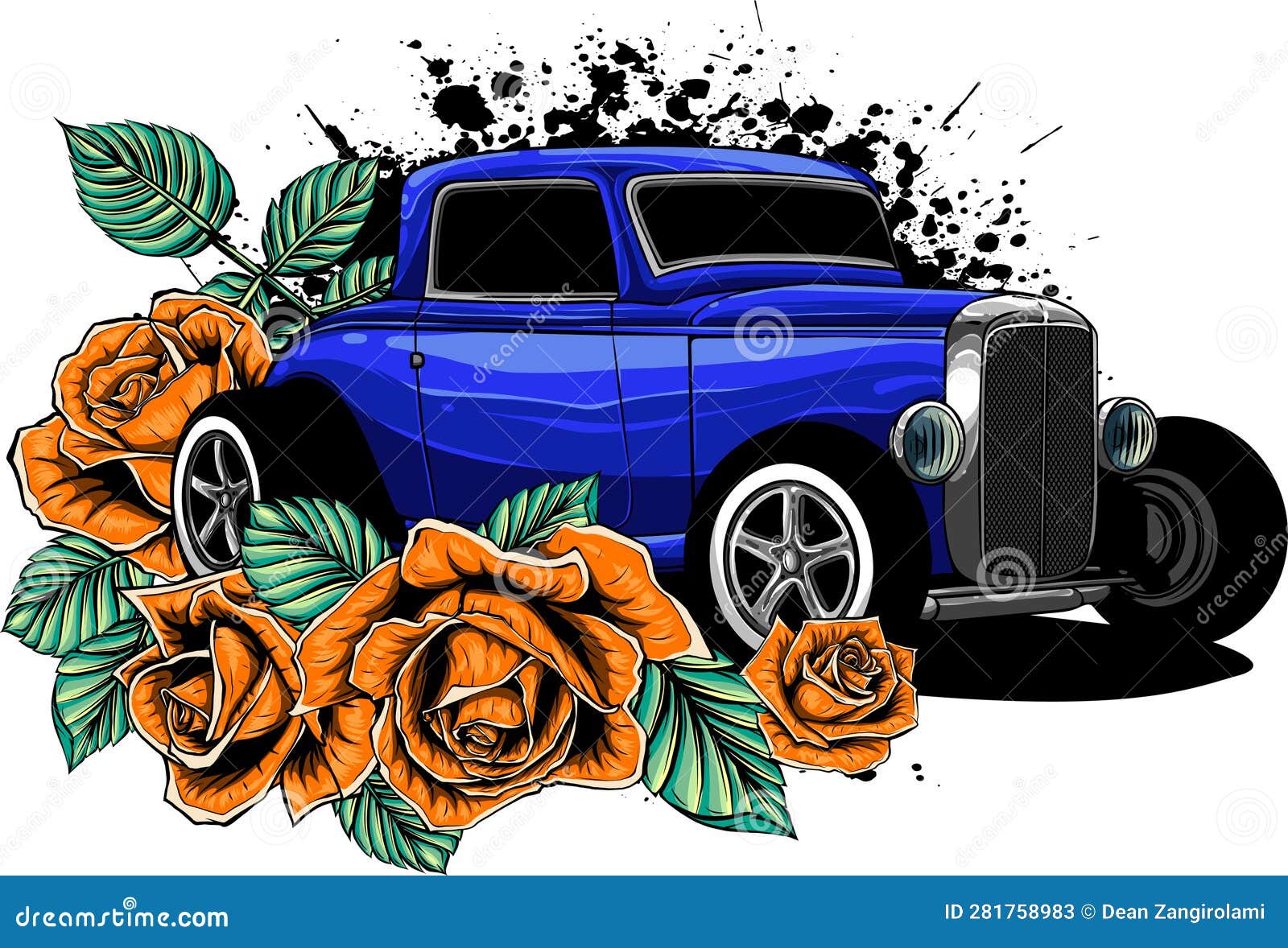 Vector Illustration of Hot Rod Car with Roses Stock Vector ...