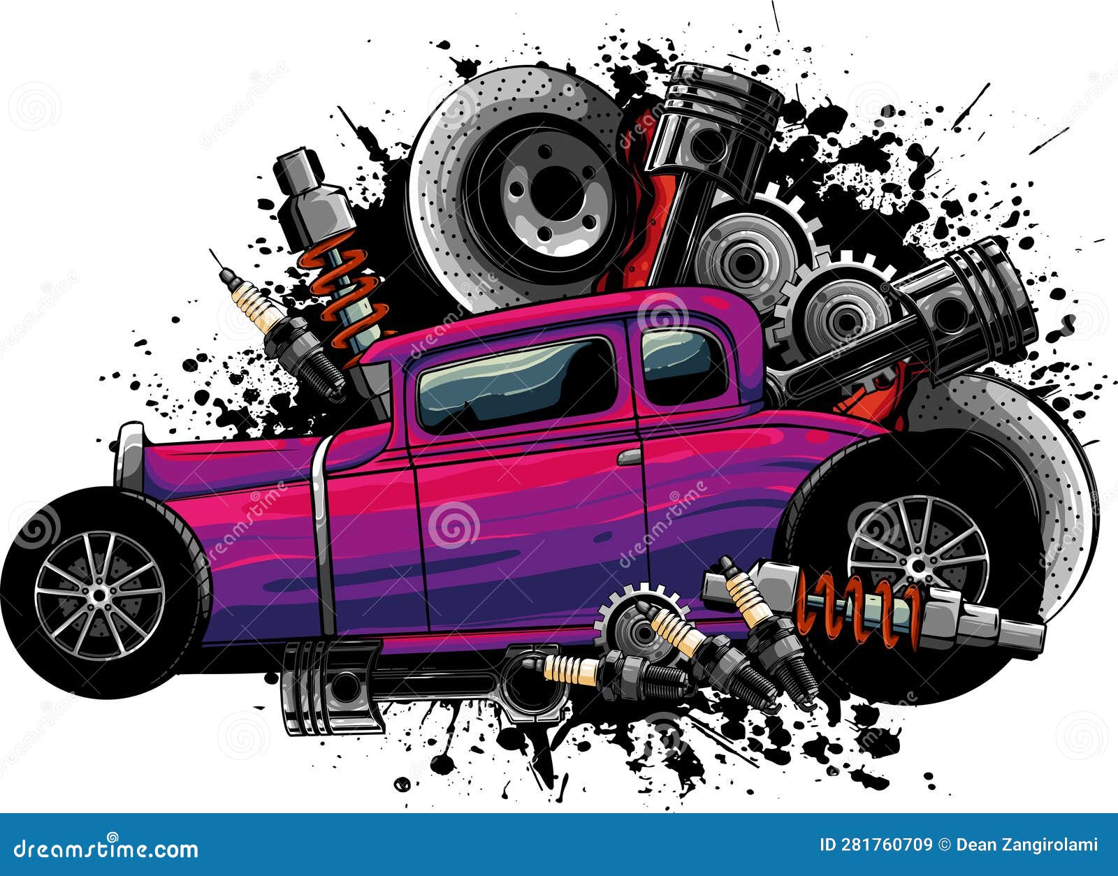 Vector Illustration of Hot Rod Car with Roses Stock Vector ...