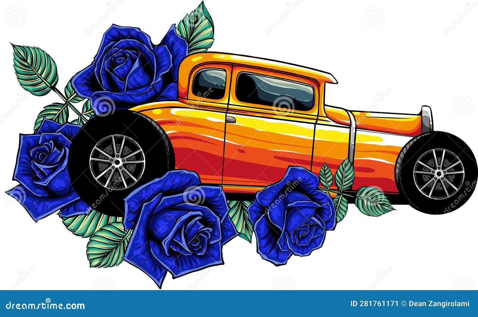 Vector Illustration of Hot Rod Car with Roses Stock Vector ...