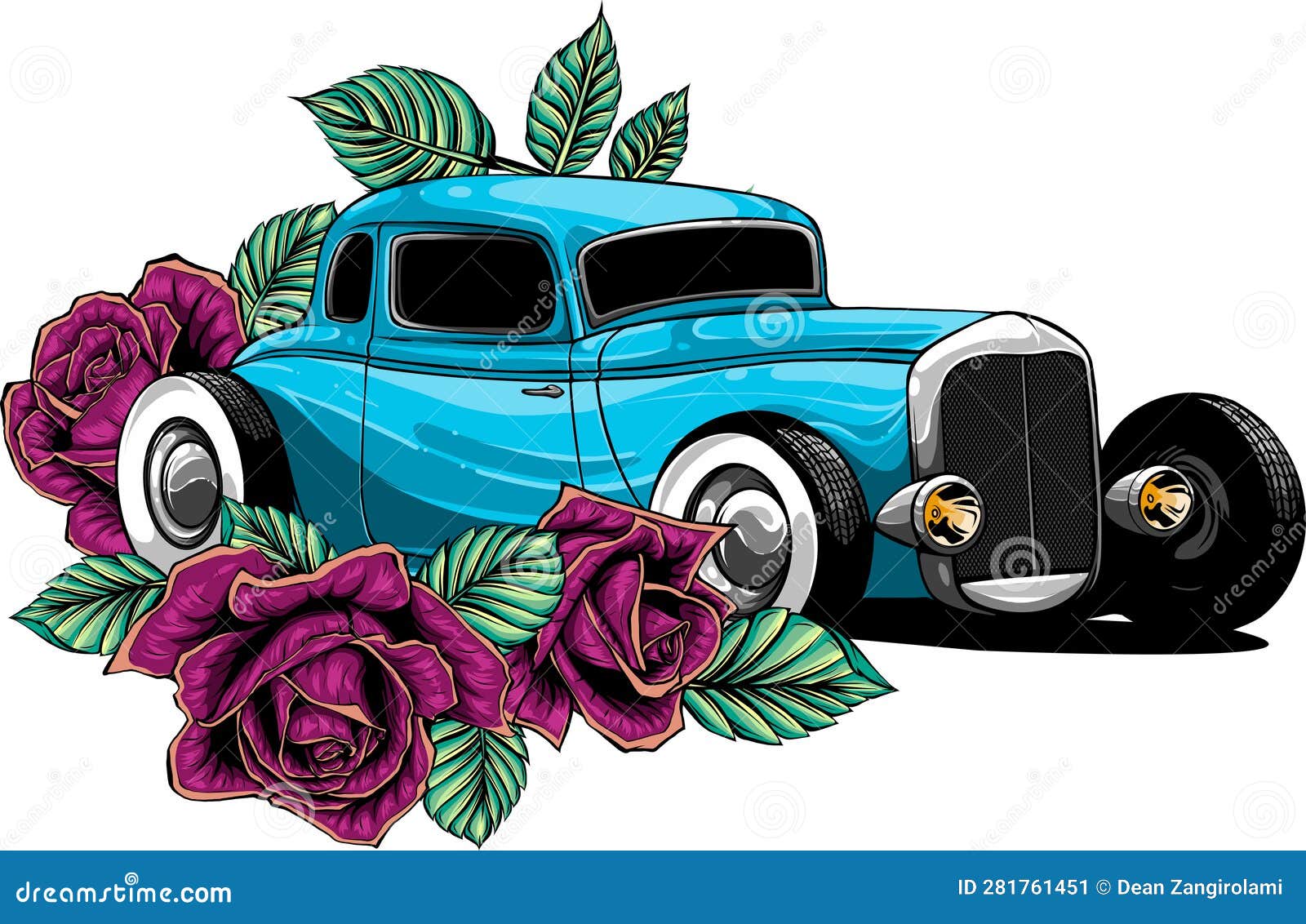 Vector Illustration of Hot Rod Car with Roses Stock Vector ...
