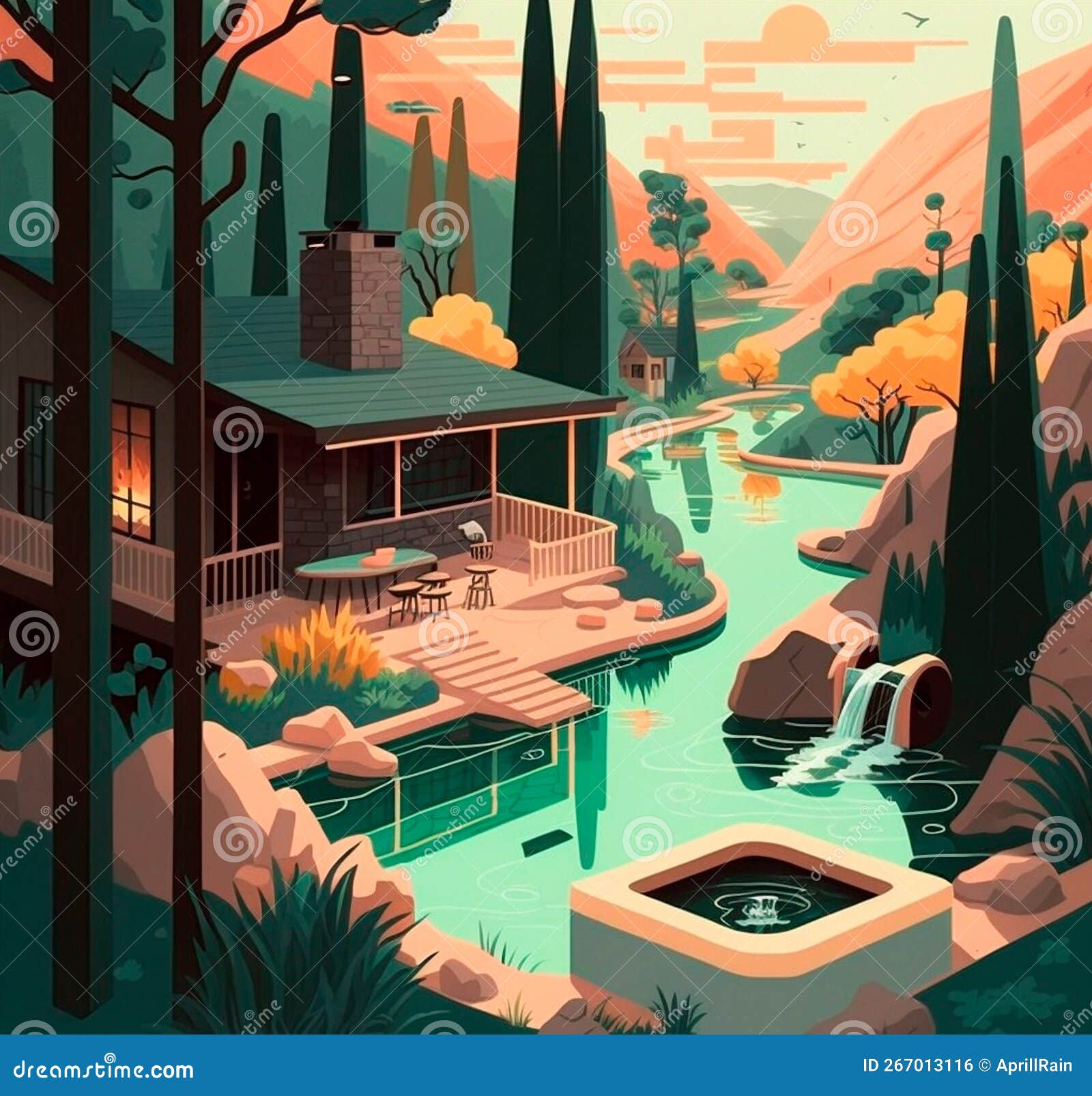 Illustration of Hot Springs in Mountain Stock Illustration ...