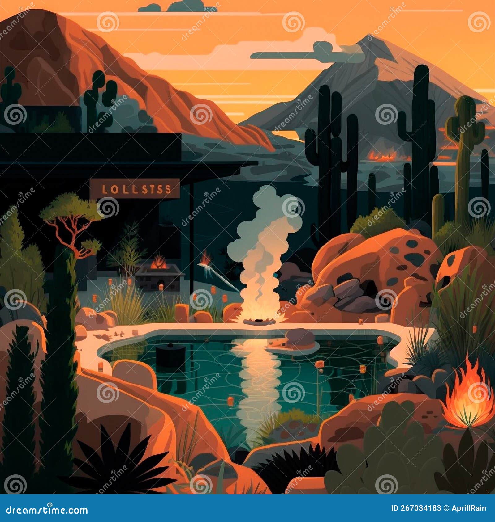 Illustration of Hot Springs in Mountain Stock Illustration ...