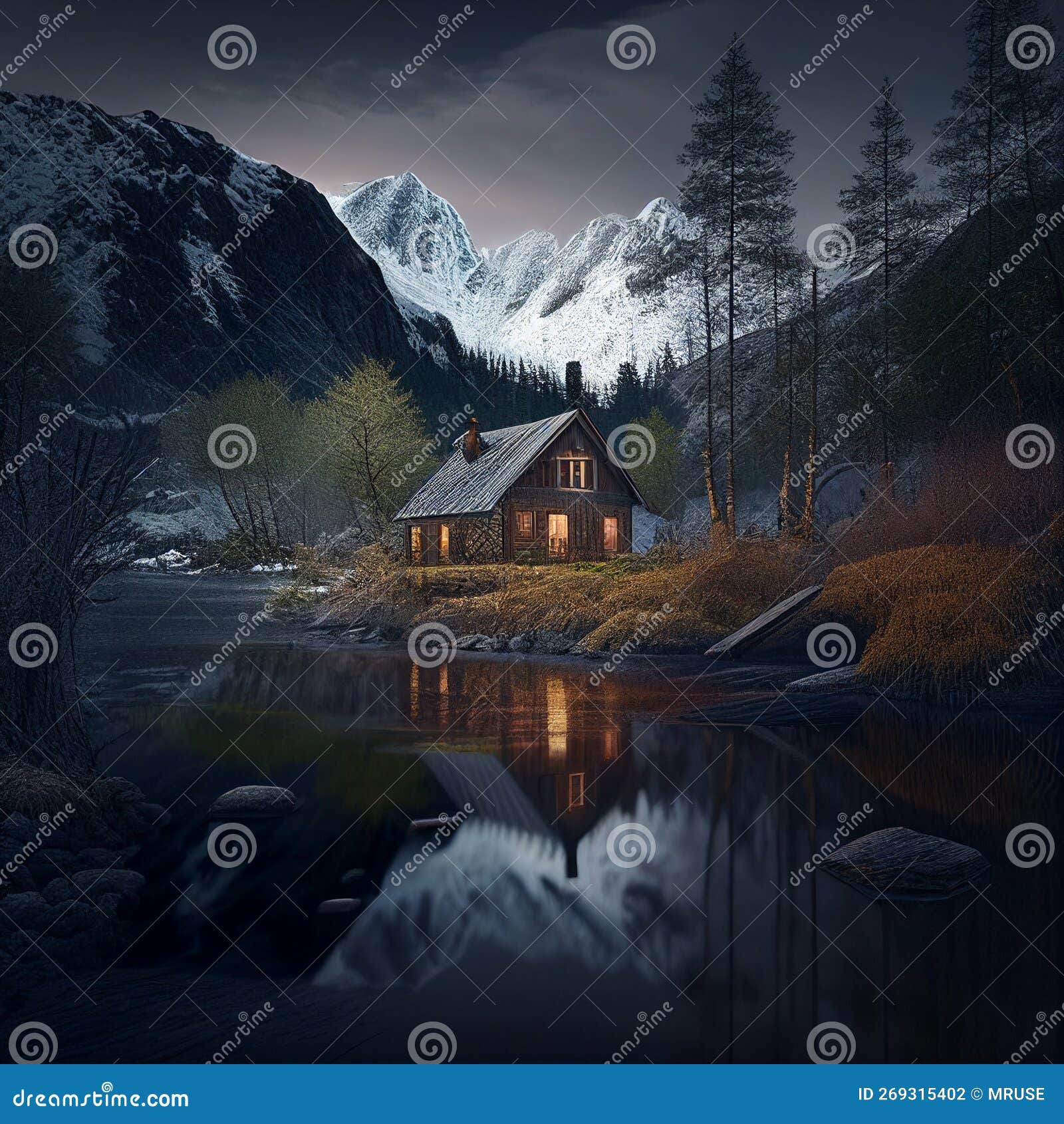 House with Mointain View Created with Generative AI Technology Stock ...