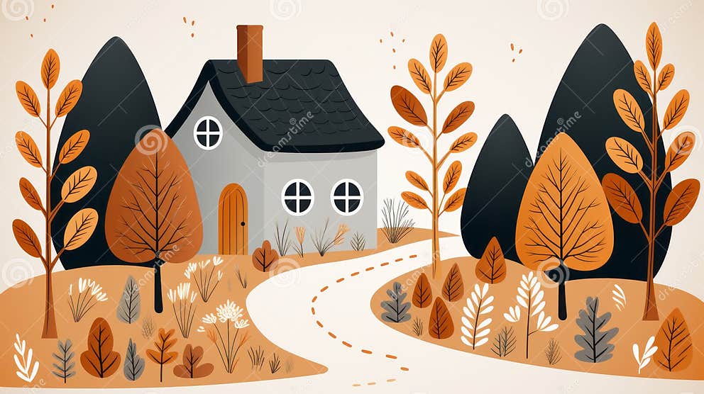 An Illustration of a House Surrounded by Trees Stock Illustration ...