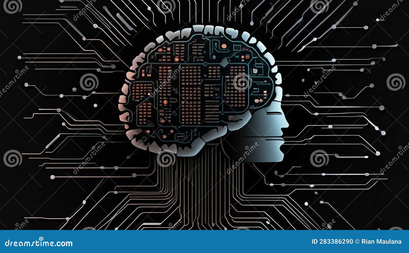 Illustration of Human Brain and AI Technology Stock Illustration ...