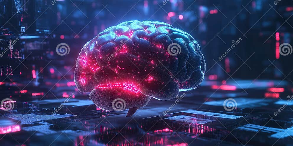 Illustration of Human Brain Augmented with Artificial Intelligence Reality. Stock Illustration ...