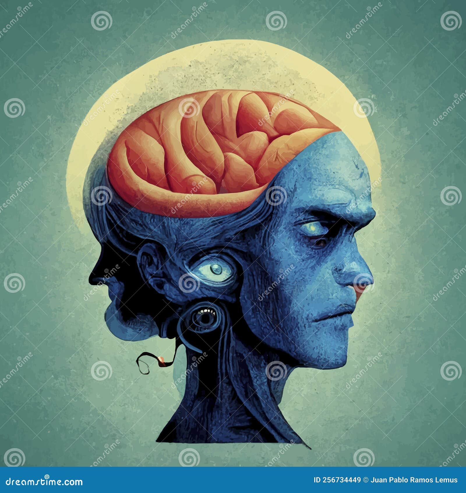 Illustration of the Human Brain. Blue 2d Illustration of the Human ...