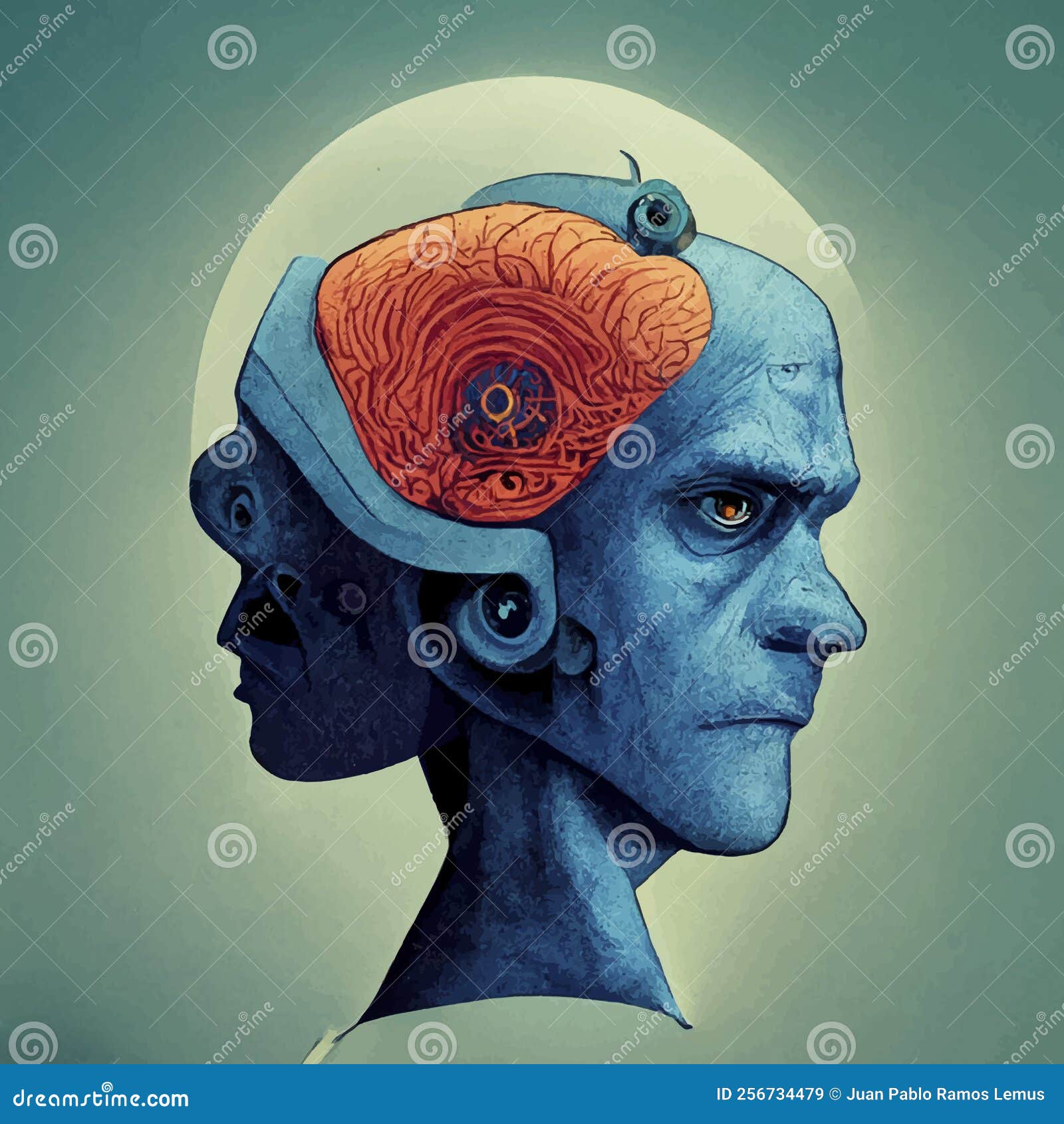 Illustration of the Human Brain. Blue 2d Illustration of the Human ...